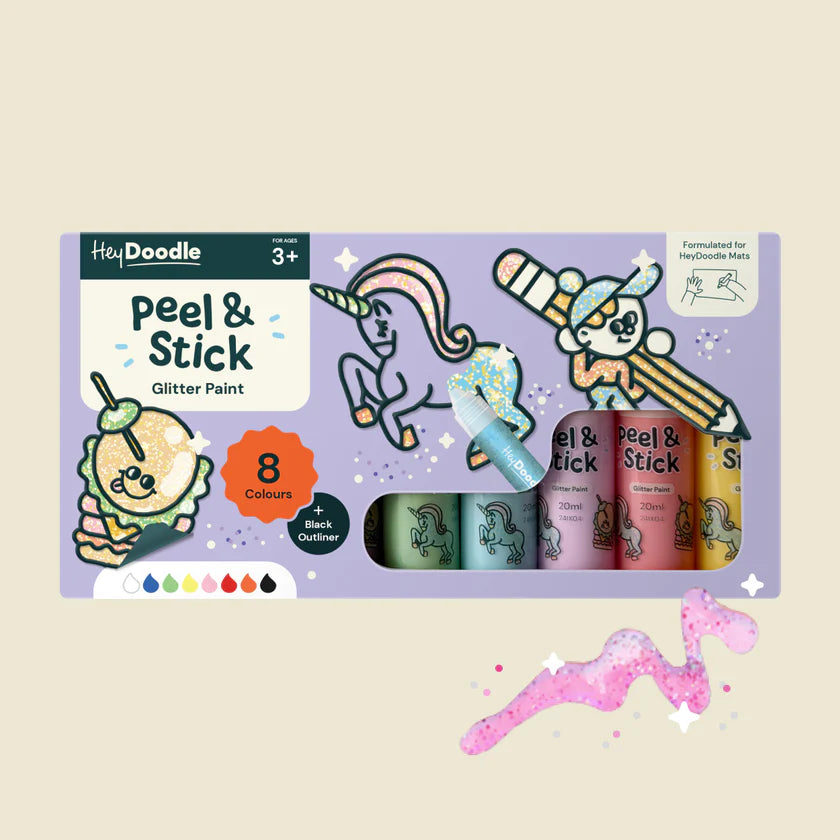 Hey Doodle Peel & Stick Glitter Paint -Easy Peel and Stickable Colours ...